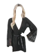 Escante Mix & Match Mesh & Lace Robe with Ribbon Belt Black - Romantic ...