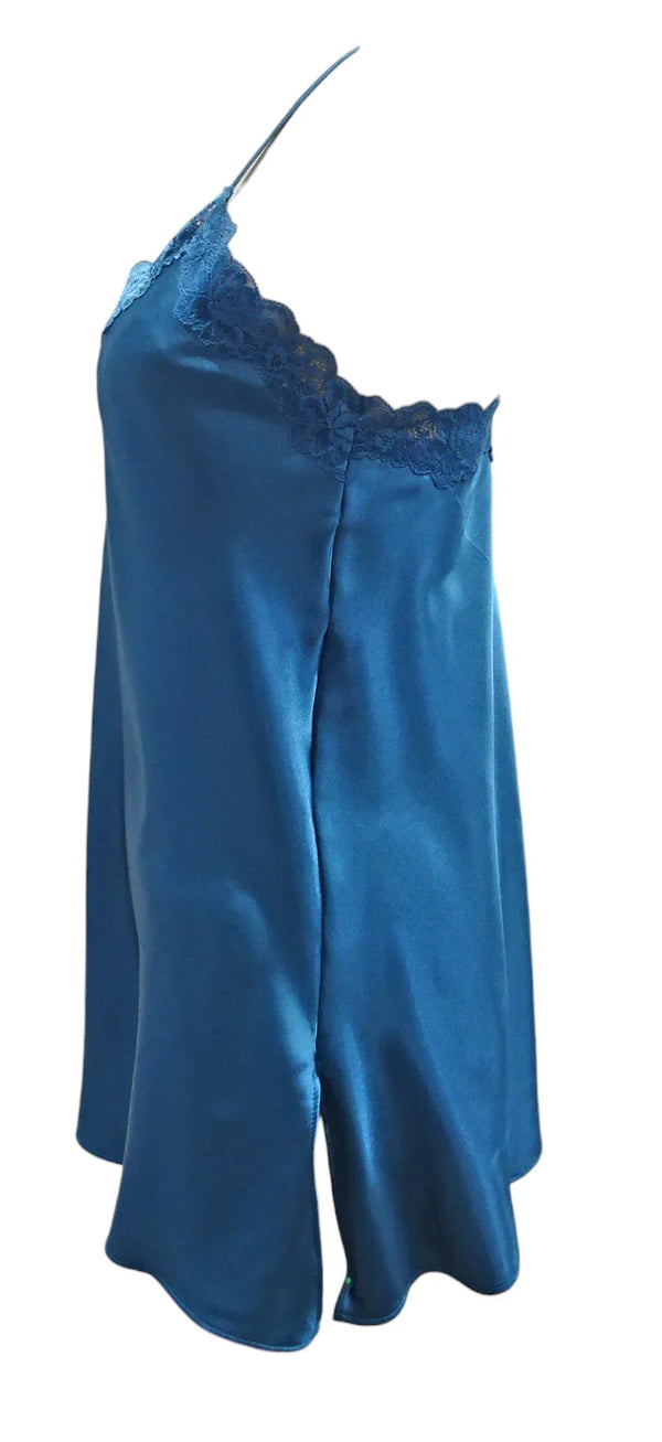 Escante Satin Lace Chemise with Side Slit Dark Teal - Romantic Blessings