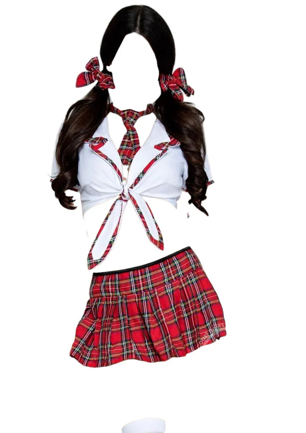 Leg Avenue 4 PC Miss Prep School Costume with Crop Tie Top & Skirt Red ...