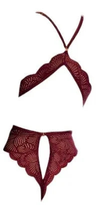 Mapale Holiday Wavy Lace Bodysuit with Plunging Neckline, Open Back ...