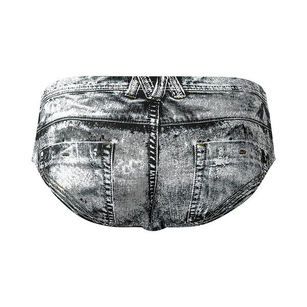 Male Power Dirty Denim Mid-Rise Waist Bikini with Penis Pouch Denim ...
