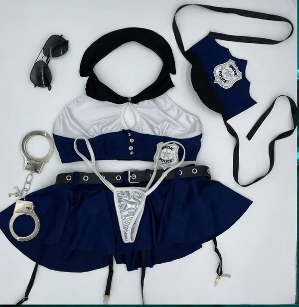 BodyZone Role Play Cocky Cop 8 pc Top with Thong & Accessories Costume ...
