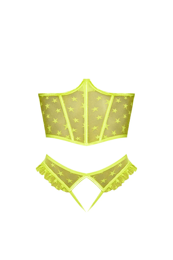 Magic Silk Love Star Cupless Bustier & Open Crotch Panty Set Neon Lime ...