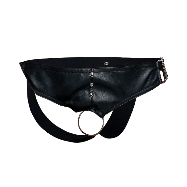 Male Basics Dngeon Leather Penis Ring Jockstrap Black One Size ...