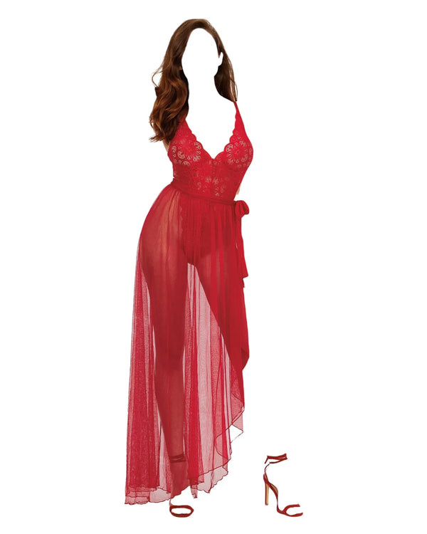 Dreamgirl 2 PC Stretch Lace Teddy & Sheer Mesh Maxi Skirt With ...