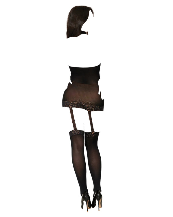 Dreamgirl Semi-Sheer Halter Garter Dress With Attached Garters and Mat ...